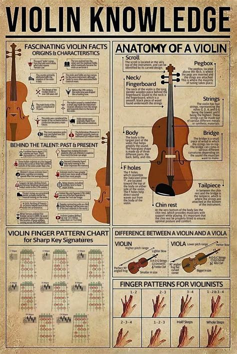 Violin Knowledge Metal Tin Sign Anatomy Of Violin Retro Poster Music Hall Opera Bar School