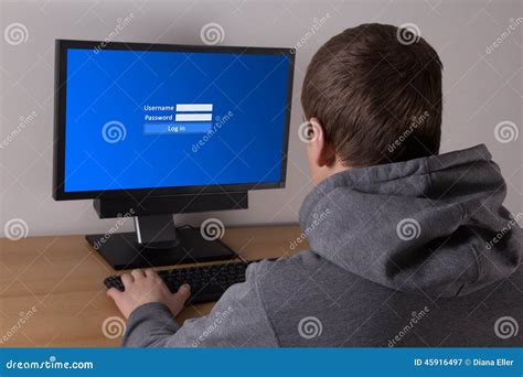 Young Man Typing Username And Password Stock Image Image Of Concept
