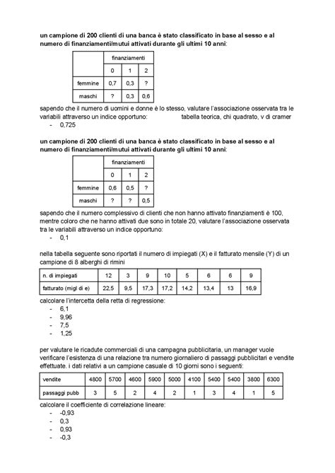 Esercizi Di Statistica Prove Desame Di Statistica Docsity