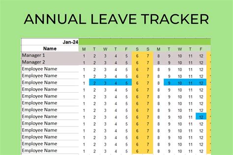 Staff Annual Leave Tracker Holiday Calendar For Work Excel 20252026 Etsy