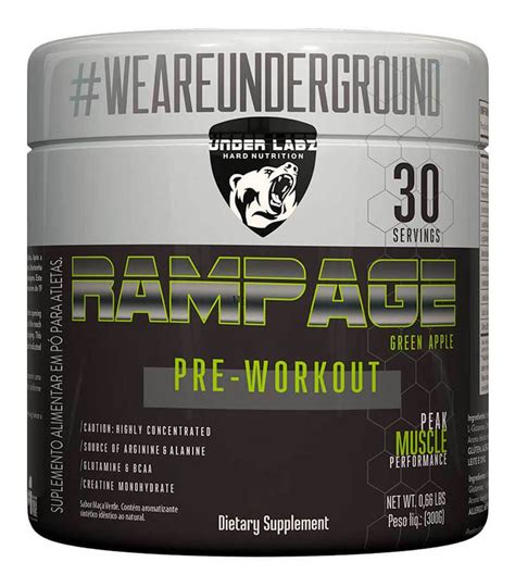Suplemento Em Pó Under Labz Rampage Pré Treino Sabor Green Apple Em