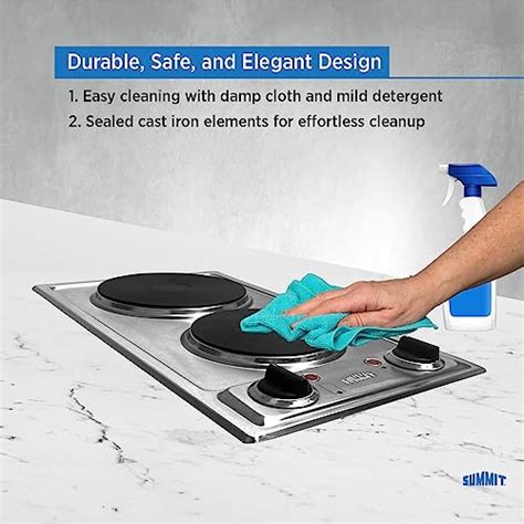 Summit Csd2b115 12” Wide 115v 2 Burner Solid Disk Cooktop 1400w Durable Cast Iron Stainless