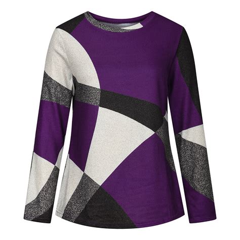 Hot6sl Long Sleeve Shirts For Women Color Block Tunics Tops Match
