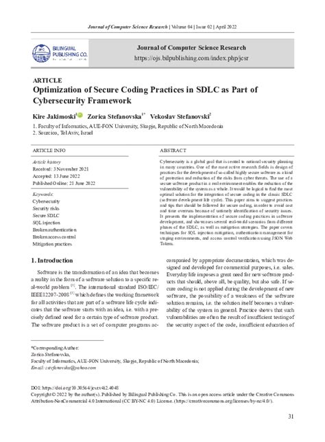 Pdf Optimization Of Secure Coding Practices In Sdlc As Part Of
