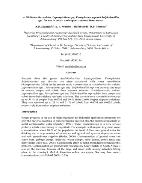 An Investigation Into Cobalt And Copper Extraction From
