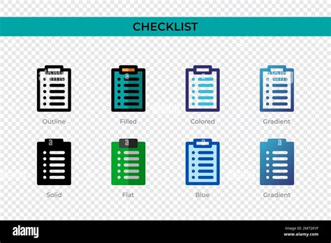 Checklist Icon In Different Style Checklist Vector Icons Designed In Outline Solid Colored