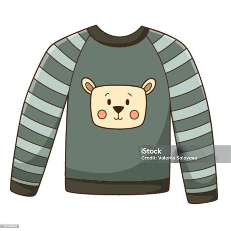 귀여운 곰 재킷 따뜻한 스웨터 잠옷 가을 의류 윤곽선이 있는 요소를 디자인합니다 가을 테마 낙서 손으로 그린 플랫 디자인 색상 벡터 그림입니다 흰색 배경에 격리 크리스마스