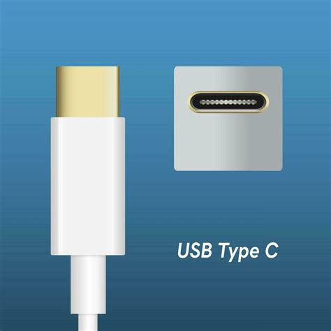 USB Type C Super Speed Cable Plugs And Socket Isolated On Blue Background Eps10 Vector