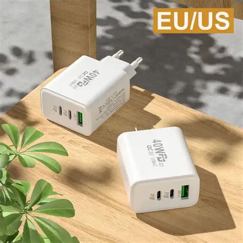 EU US 40W Type C USB Charger 3 USB Dual PD Adapter Multiple Plug Dual C And A Multi Port Fast
