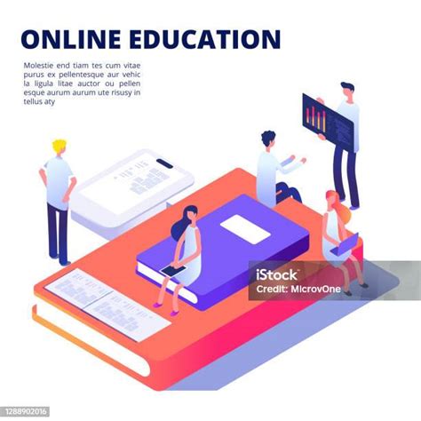 Konsep Vektor Isometrik Pendidikan Online Dengan Buku Siswa Ilustrasi