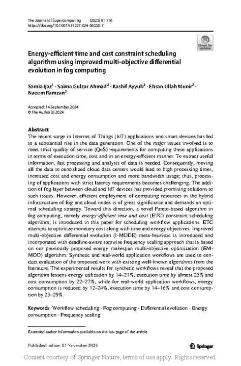 Energy Efficient Time And Cost Constraint Scheduli Vol0123456789 The Journal Of