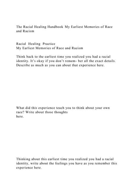 the racial healing handbookmy earliest memories of race and racis docx