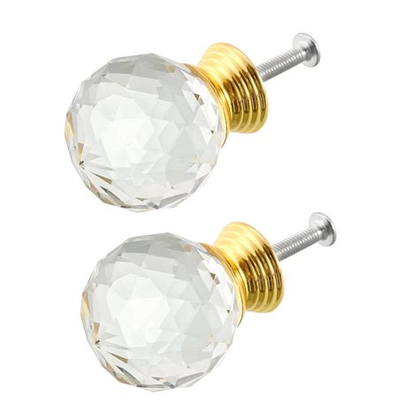 Pull Knob 30mm Dia Aluminum Alloy Crystal Glass Cabinet Pulls Drawer