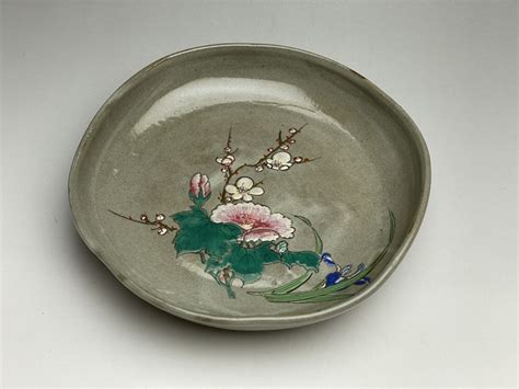 古美術 猫 摘山堂萬古造色絵花文皿 古美術品専門サイト fufufufu