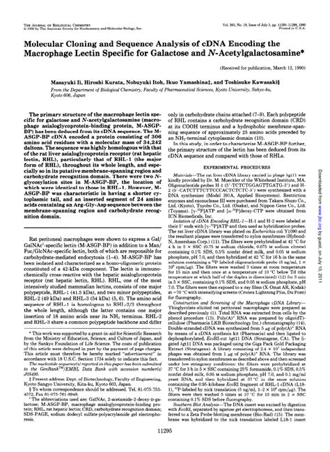 Pdf Molecular Cloning And Sequence Analysis Of Cdna Encoding The Macrophage Lectin Specific