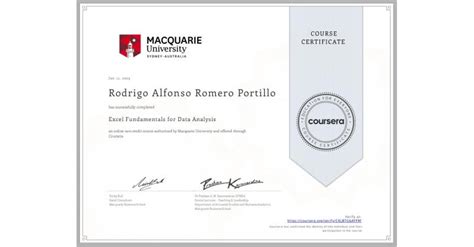 rodrigo romero on linkedin completion certificate for excel fundamentals for data analysis