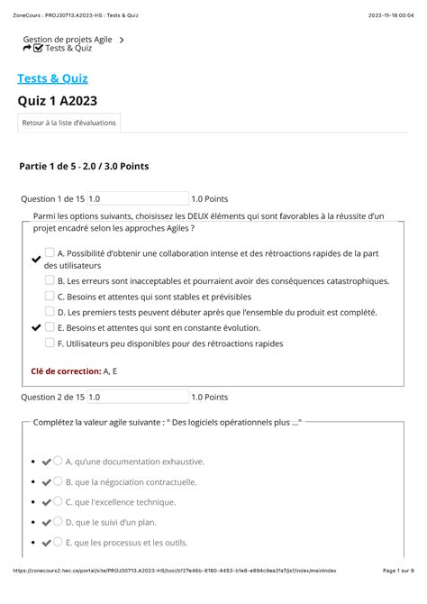 Proj 30713a2023 Hs Tests And Quiz Parmi Les Options Suivants