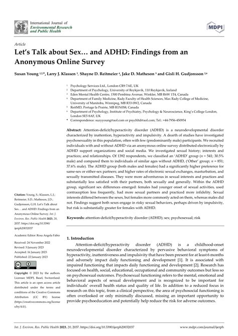 Pdf Lets Talk About Sex And Adhd Findings From An Anonymous Online