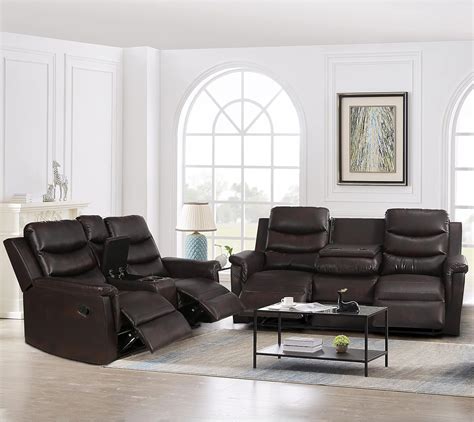 Buy Recliner Sofa PU Leather Recliner Loveseat With Console Slate Sofa Recliner With Cup Holder