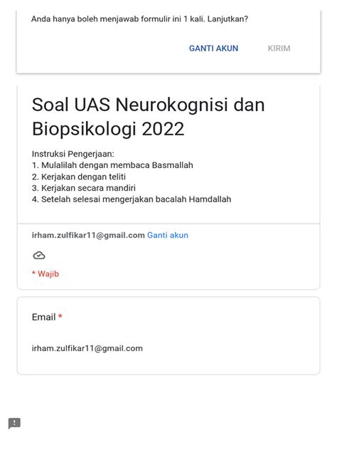 Soal Uas Neurokognisi Dan Biopsikologi 2022 Pdf