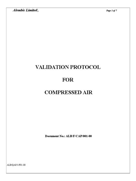 Validation Protocol For Compressed Air Alembic Limited Pdf Business
