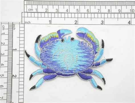 Large Blue Crab Iron On Patch Applique Fully Embroidered Measures 3 3 8 Across X 2 1 2 High Etsy