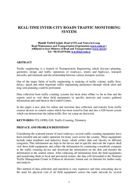 pdf real time inter city roads traffic monitoring system