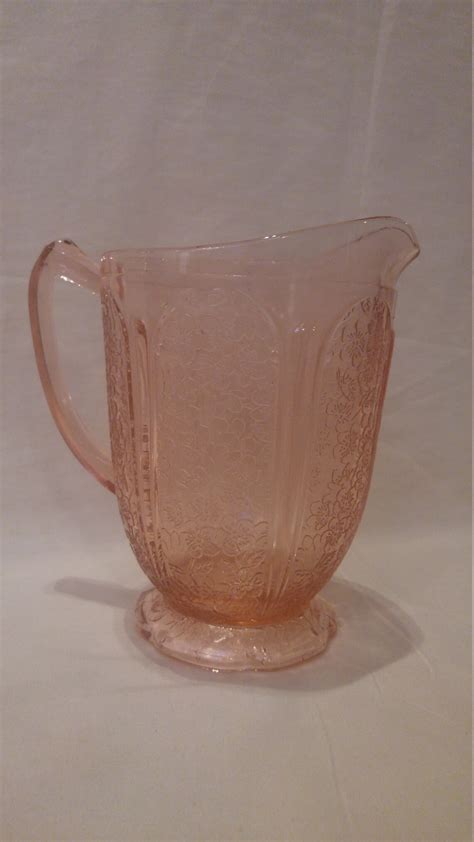 Pink Depression Glass Pitcher And 5 Tumbler Glasses Etsy