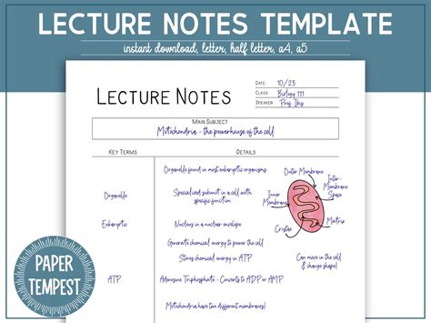 Printable Lecture Notes Template Printable Class Notes Course Notes
