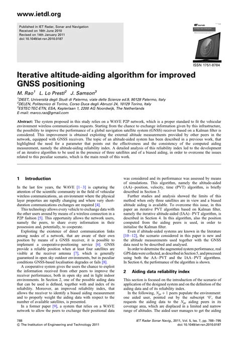 Pdf Iterative Altitude Aiding Algorithm For Improved Gnss Positioning