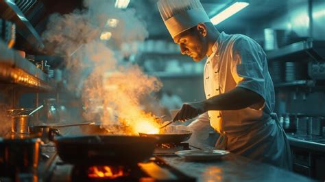 Premium Photo A Chef Is Cooking Food In A Kitchen With Smoke And Steam The Atmosphere Is Busy