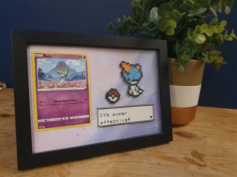 Handmade Shiny Ralts Pokémon Pixel Art Framed Picture With Tcg Card