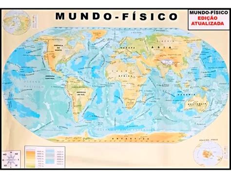 Mapa Mundi Físico Politico Escolar Poster Geográfico Continente