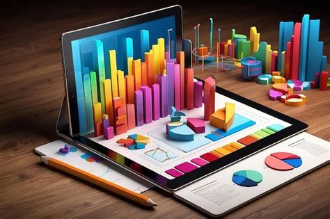 Premium Photo Diagram Analysis With Many Colorful Charts On A Tablet Computer 3d Rendering