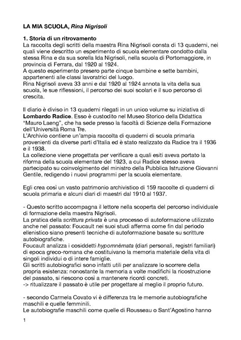Riassunto Introduzione La Mia Scuola Rina Nigrisoli Docsity