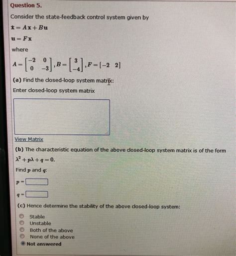 Solved Question 5 Consider The State Feedback Control