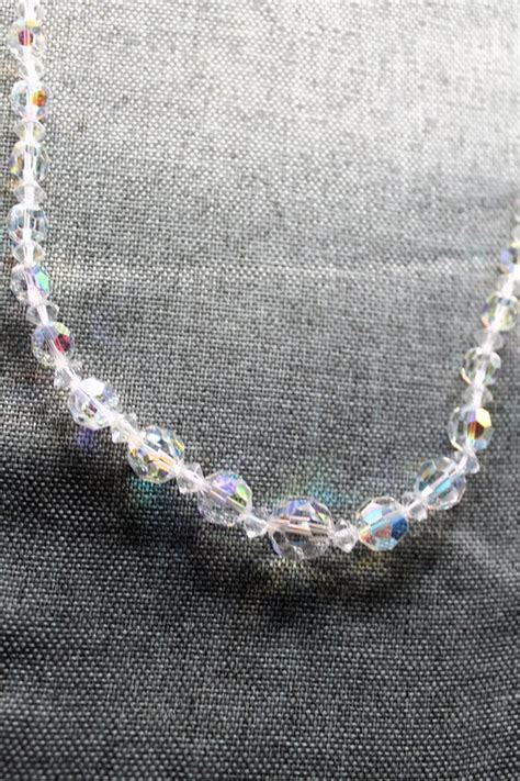 Mid Century Faceted Glass Aurora Borealis Beads Neckl Gem