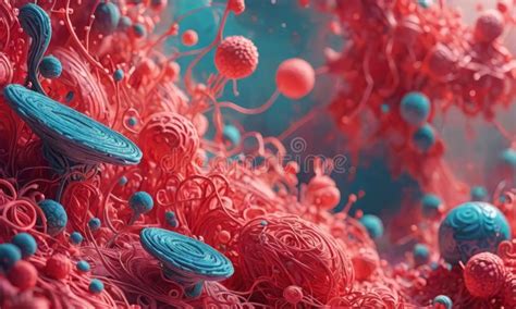 3d Red And Blue Cellular Structure With Various Spherical And Organic Shapes Including Large