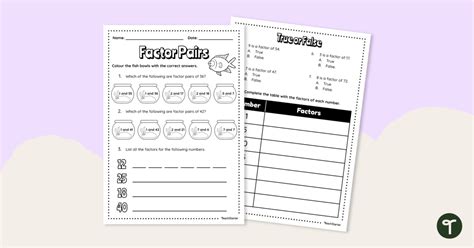 Factor Pairs Worksheet Teach Starter