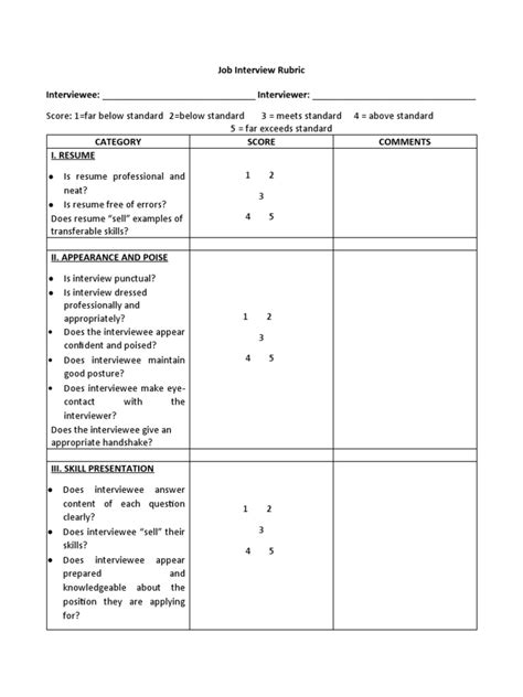 Job Interview Rubric Pdf Job Interview Psychological Concepts