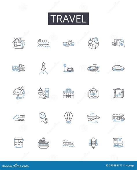 Travel Line Icons Collection Journey Voyage Trek Expedition Odyssey Adventure Excursion