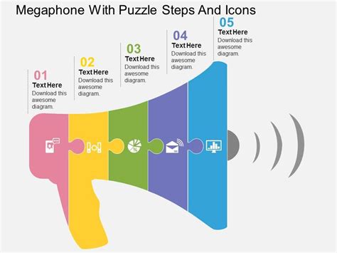Megaphone With Puzzle Steps And Icons Powerpoint Templates