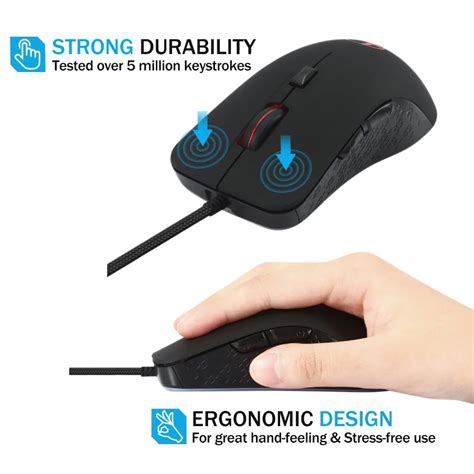Memteq Heated Wired Gaming Mouse Ergonomic Programmable 6 Buttons 2400