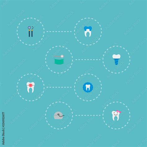 Set Of Dental Icons Flat Style Symbols With Stamp Implant Alumina And