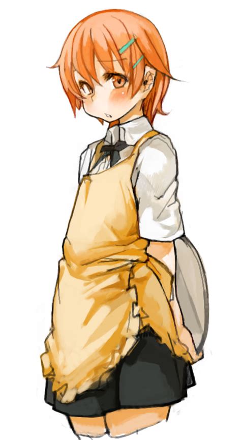 The Big Imageboard Tbib 1girl Apron Arms Behind Back Blush