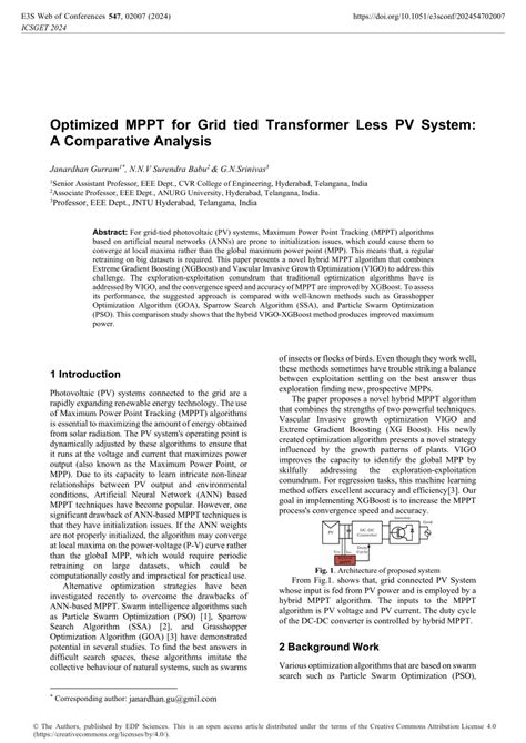 Pdf Optimized Mppt For Grid Tied Transformer Less Pv System A