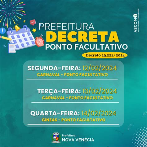Prefeitura de Nova Venécia Decreta Ponto Facultativo Prefeitura de