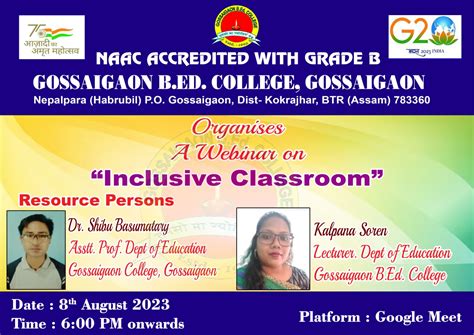 Webinar On “inclusive Classroom” Gossaigaon Bed College