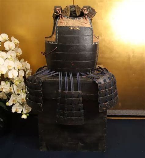 Antique Japanese Iron Samurai Armor Yoroi With Wooden Box Edo Era 19th