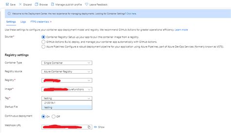 Docker Container Registry Repository Webhook Not Updating Functions